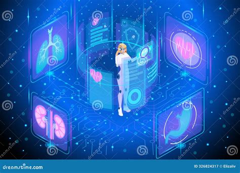 Isometric Illustration Of Patient Data Management Using Artificial