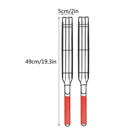 2 Pcs Nesting Grill Baskets Removable Wood Handles Rolling Grill Baskets Set For Outdoor