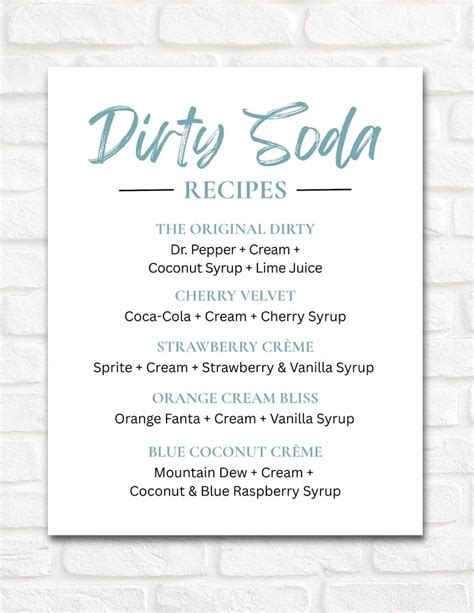 Dirty Soda Bar Sign Printable Menu Digital Download 4th Of July