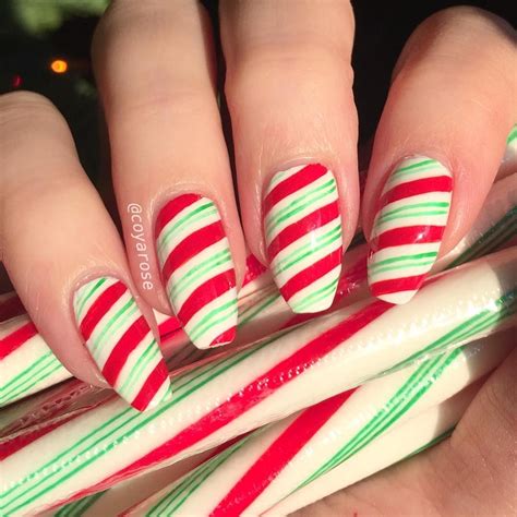Peppermint Candy Cane Christmas Striped Nails Nail Art Holiday Nails
