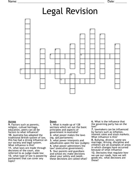 Legal Revision Worksheet Wordmint