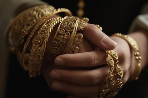 Premium Ai Image Gold Bracelets On The Hands Ai Generated