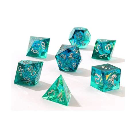 Hymgho Sharp Edge Resin Dice Captured Magic Poly Set Teal Wsilver 7