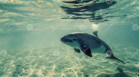 Rare Vaquita Porpoise In Its Natural Clear Water Habitat Red Book