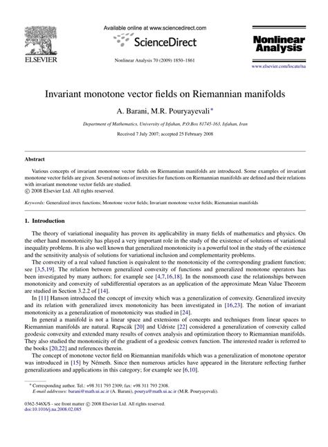PDF Invariant Monotone Vector Fields On Riemannian Manifolds