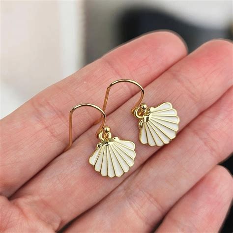 Gold Seashell Dangle Earrings Beach Inspired Coastal Jewelry Etsy