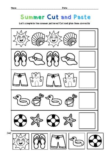 Summer Cut And Paste By Happy Hands Worksheets Tpt