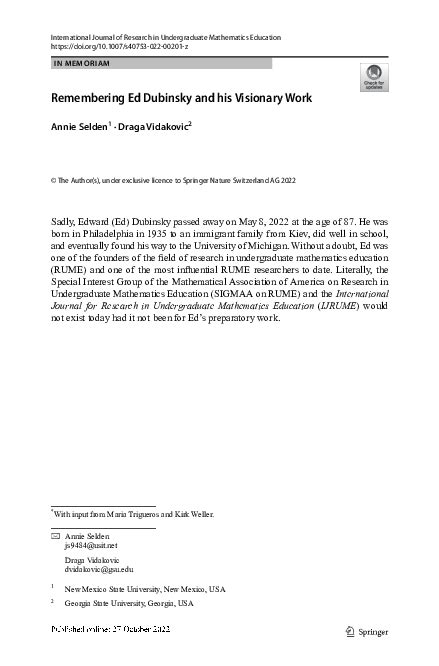 Pdf Remembering Ed Dubinsky And His Visionary Work