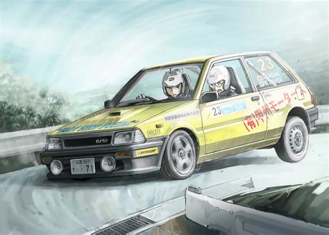 Yellow Rally Car Anime Style Illustration Poster Picture Metal