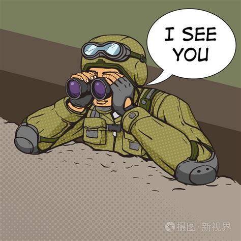 士兵从战壕里看透过双筒望远镜插画 正版商用图片1owywd 摄图新视界