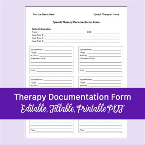 Speech Therapy Documentation Form Editable Fillable Printable Pdf