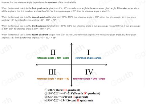 Solved Find An Angle In Each Quadrant With A Common Reference Angle With 226° From 0°≤ θ