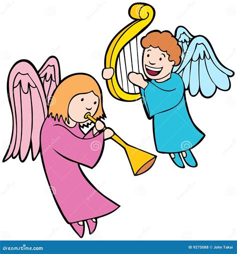 Angels Playing Instruments Black And White Cartoon Vector 9275083
