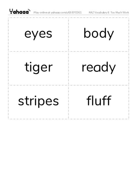 Free Worksheet On Raz Vocabulary E Too Much Work Two Yahaaa