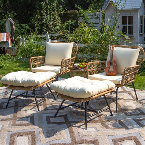 Bay Isle Home™ 5 Piece Outdoor Wicker Boho Patio Conversation Set With