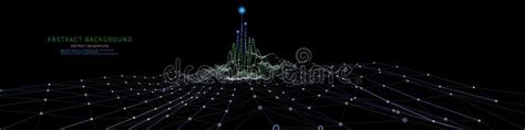 Abstract Background Color Graph From Points In Wavy Grid Data With Glow Particles Technology