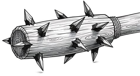 Intricate Sketch Of A Medieval Spiked Mace Weapon Ready For Battle