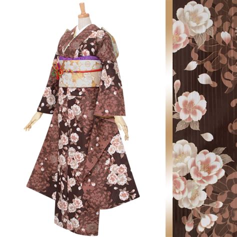 振袖：r190 【訳あり】茶色 大菊と八重桜│ 振袖レンタル │ 京都着物レンタル夢館