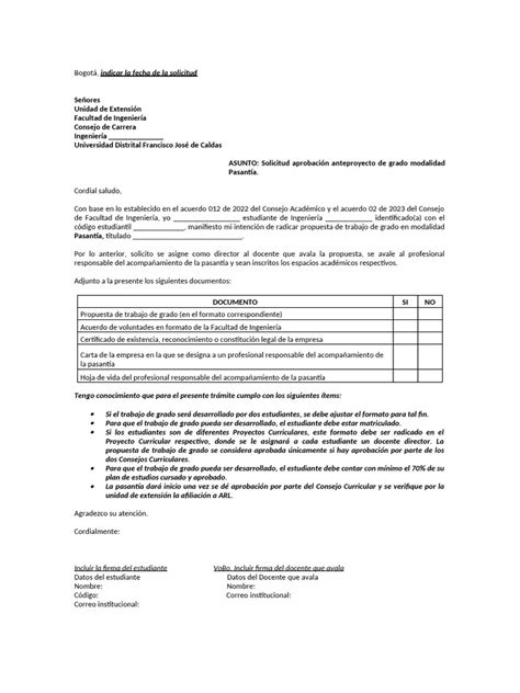 Solicitud Aprobación Anteproyecto Pdf