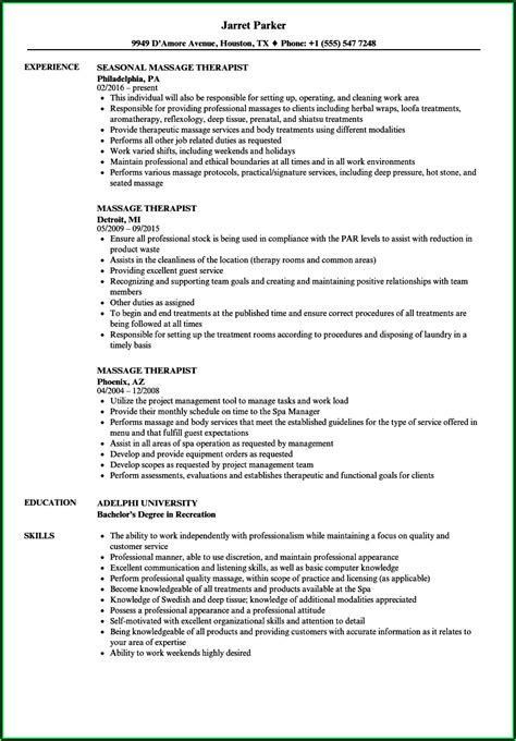 Massage Therapist Resume Template Free Template 1 Resume Examples