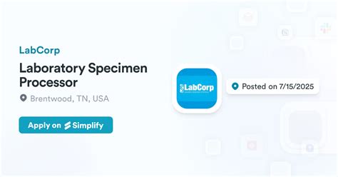Laboratory Specimen Processor Labcorp Simplify Jobs