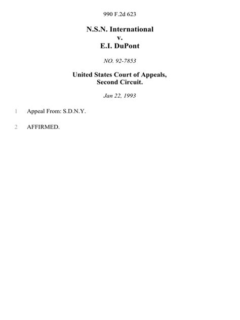Nsn International V Ei Dupont 990 F2d 623 2d Cir 1993 Pdf