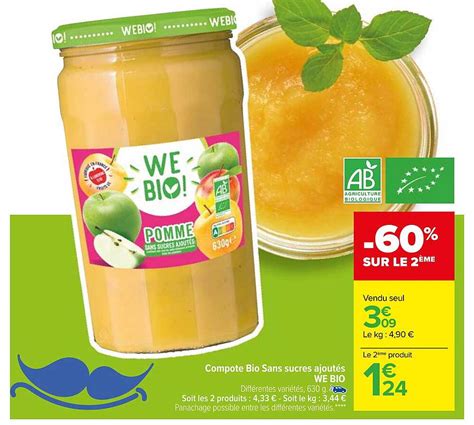 Promo Compote Bio Sans Sucres Ajoutés We Bio Chez Carrefour Icataloguefr