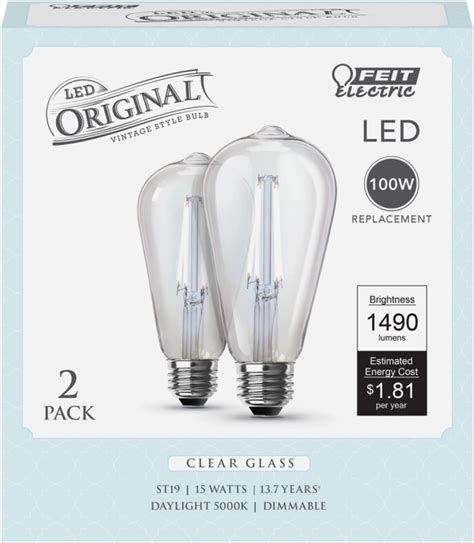 Feit Electric St19 E26 Medium Filament Led Bulb Daylight 100 Watt