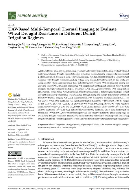Pdf Uav Based Multi Temporal Thermal Imaging To Evaluate Wheat Drought Resistance In Different