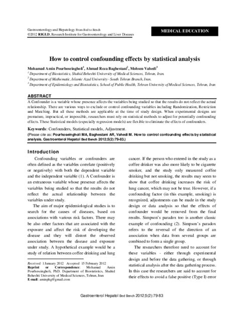 Pdf How To Control Confounding Effects By Statistical Analysis