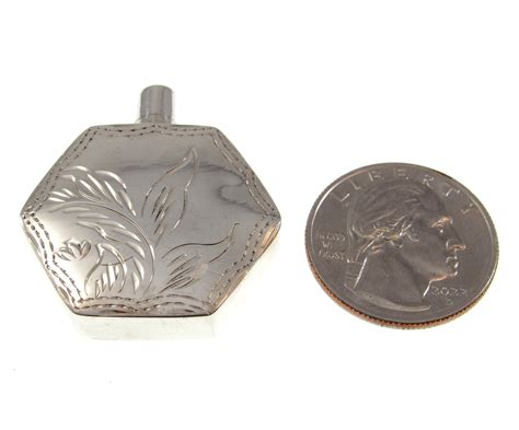 Sterling Silver Etched Floral Hexagon Perfume Bottle Decander With Dip