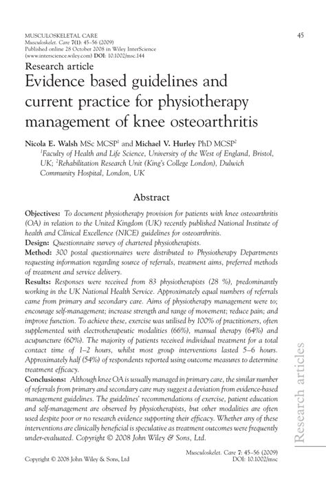 Pdf Evidence Based Guidelines And Current Practice For Physiotherapy