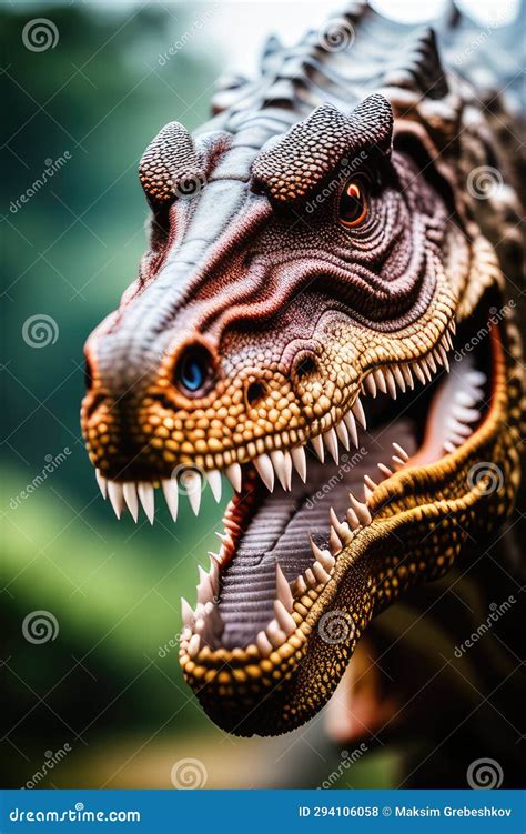 Close Up Front View Portrait Of Roaring Tyrannosaur Generative Ai