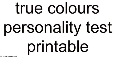True Colours Personality Test Printable