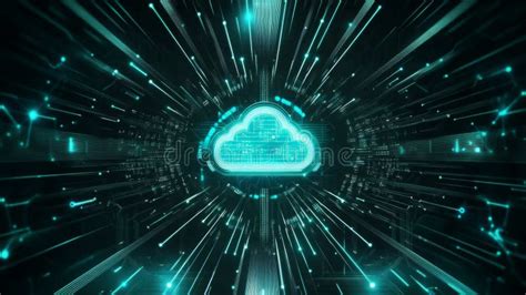 A Digital Cloud Symbol Surrounded By Glowing Lines And Data Streams