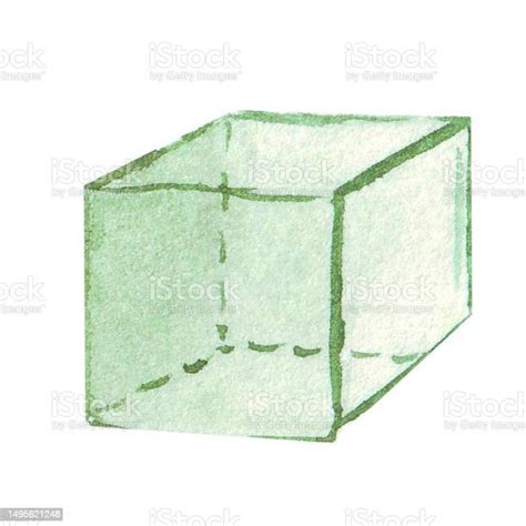 Watercolor Drawn Geometrical Shape Cube Isolated On White Background