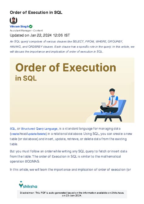 Order Of Execution An Sql Query Comprises Of Various Clauses Like