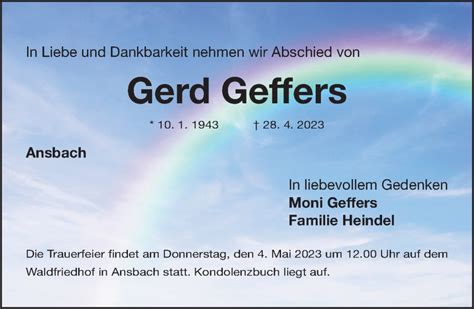 Traueranzeigen Von Gerd Geffers Trauernnde