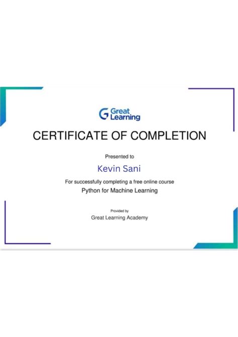 kevin sani on linkedin python for machine learning course completion
