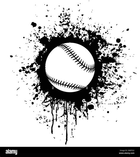 White Baseball With Grungy Black Ink Paint Splatter Icon Emblem Symbol
