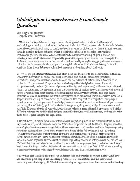 Globalization Exam Sample Questions April 2020 Globalization