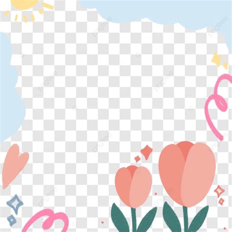 Moldura Fofa De Twibons Contém Flores E Nuvens De Sol Png Molduras