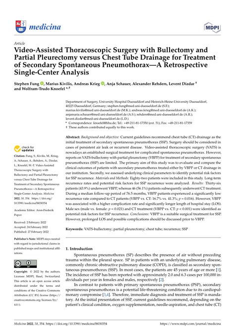 Pdf Video Assisted Thoracoscopic Surgery With Bullectomy And Partial