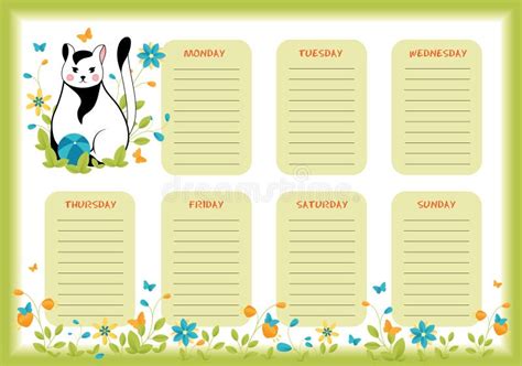 Planificador Escolar Semanal Y Diario Con Lindo Gato Blanco Y Negro En