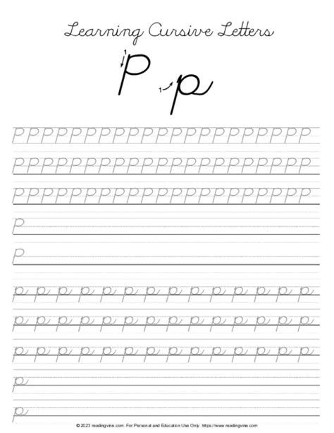 Cursive P Free Printable Practice Worksheets Readingvine