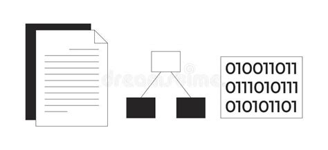 Documents Flowchart And Binary Code 2d Line Objects Set Stock Vector