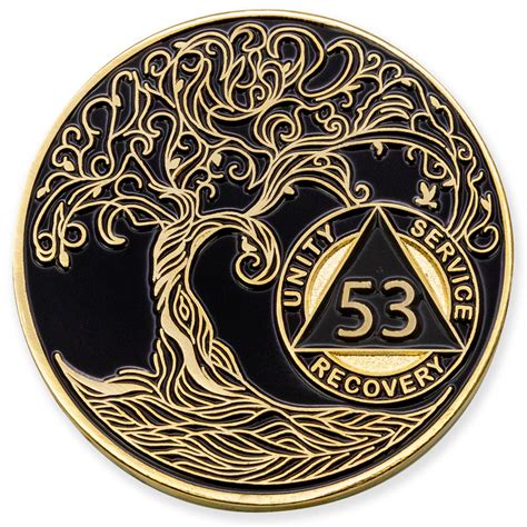 53 Year Twisted Tree Of Life Sobriety Mint Aa Medallion Chip Black — Aa
