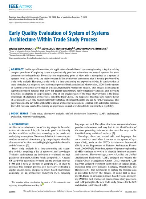 Pdf Early Quality Evaluation Of System Of Systems Architecture Within