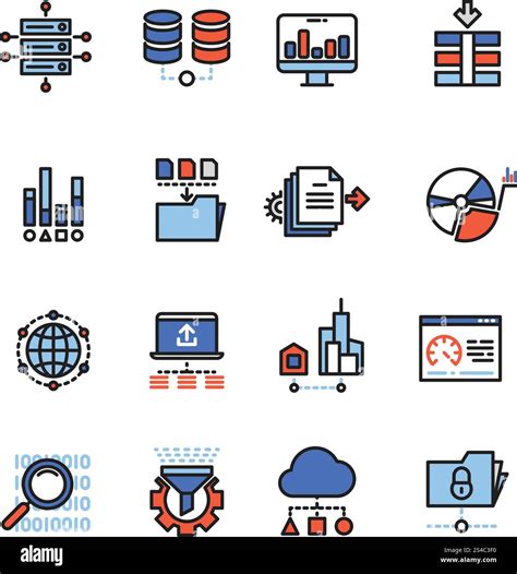 Web Security Cloud Computing Technology Big Data Analysis Line Icons