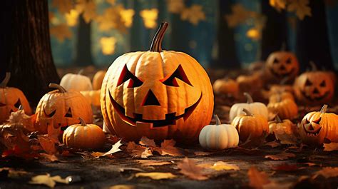 Beautiful Pumpkin Jack O Lantern Along With Other Pumpkins Against The